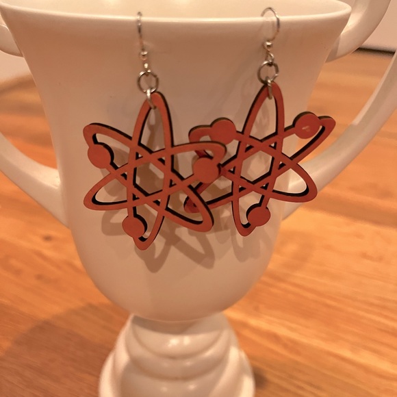 Jewelry | Atom Laser Cut Wood Earrings In Tangerine | Poshmark